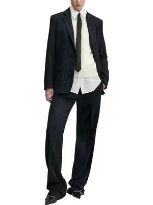 Hugo Pinstripe Buttoned Suit Jacket - Black