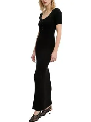 HERSKIND Ribbed Knit Button-Front Maxi Dress Black