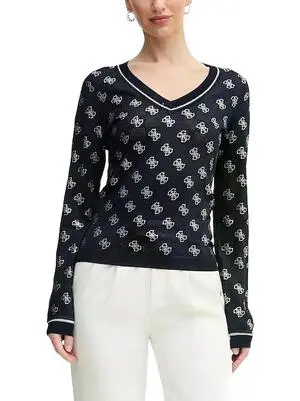 GUESS 4G Logo-Pattern V-Neck Sweatshirt