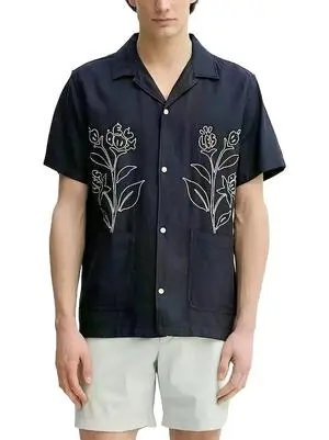 LES DEUX Floral-embroidered Shirt - Blue