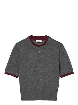Sandro Short-Sleeve Fine-Knit Wool Jumper Grey