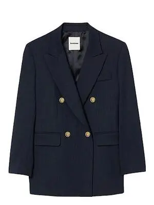 Sandro Pinstripe Wool-blend Blazer - Navy Blue