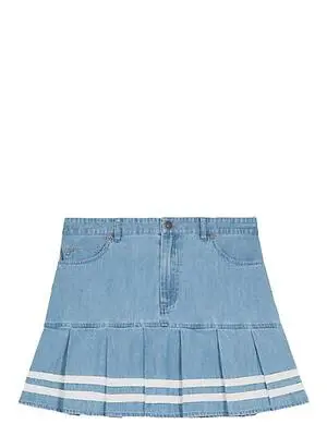 The Kooples Striped Pleated Denim Mini Skirt - Baby Blue