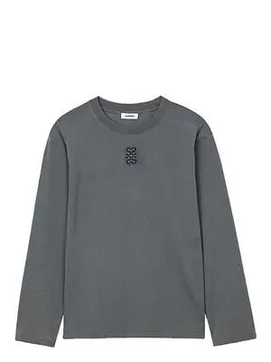 Sandro Brand-embroidered Long-sleeved Cotton-jersey T-shirt - Grey