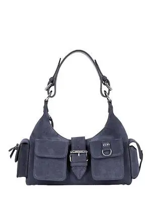 The Kooples Amelia Suede Shoulder Bag - Navy