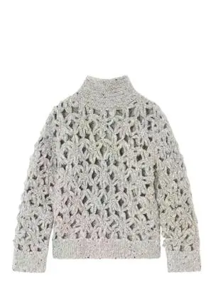 GANNI Flower Crochet Alpaca Sweater - Grey