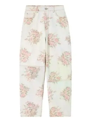 GANNI Floral-print Panelled Jeans - Neutrals