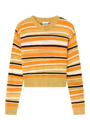 GANNI Striped Button-detailed Sweater - Yellow