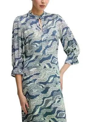 BRUUNS BAZAAR Puff-sleeve Printed Midi Dress - Blue