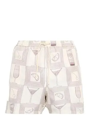 Loro Piana Printed Silk Twill Drawstring Shorts - Ivory/plum Purple