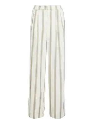 SEROYA Marlowe Striped Satin Trousers Sand Eggshell
