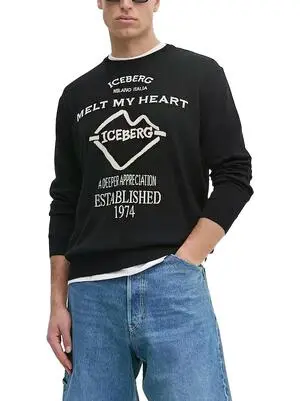 Iceberg Graphic-lettering Crew-neck Sweatshirt - Black