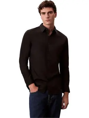 Calvin Klein Supima Stretch Cotton Slim Shirt - Black