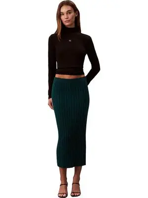 Calvin Klein Ribbed Cotton Midi Skirt - Maya Blue