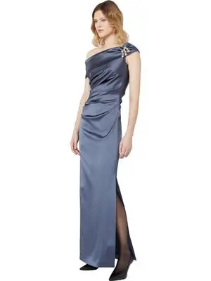 Max Mara Long Stretch Satin Draped Dress - Dark Grey