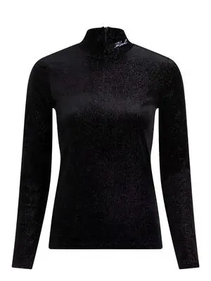 Karl Lagerfeld Sparkle Velvet High-neck Top - Black