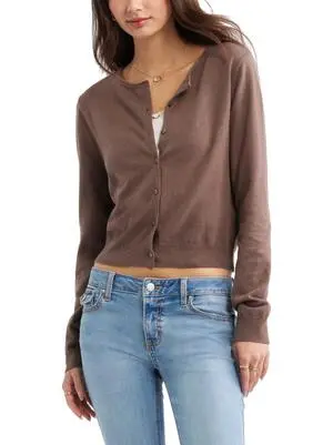 Bp. Crewneck Cotton Blend Cardigan - Brown Quartz
