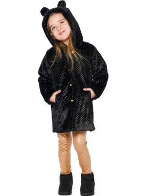 DEUX PAR DEUX Faux Fur Coat With Polka Dots And Bear Ears - Black