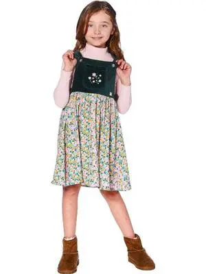 DEUX PAR DEUX Bi-material Overall Dress With Floral Print - Green