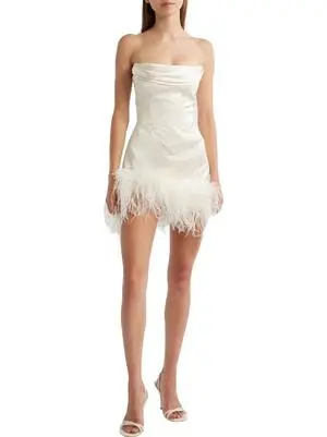 DELFI COLLECTIVE Adrienne Strapless Feather-trim Mini Dress - Ivory