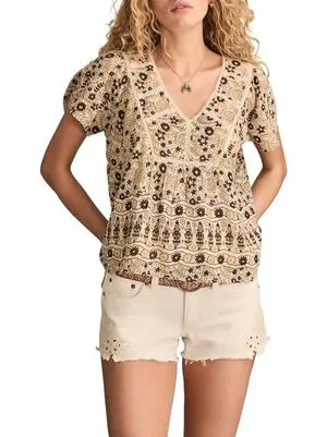 Lucky Brand Lace Trim Top - Raven And White Swan Floral