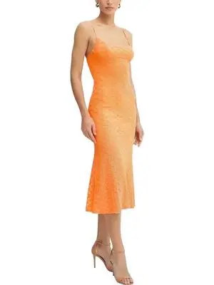 Bardot Floral-lace Midi Dress - Orange