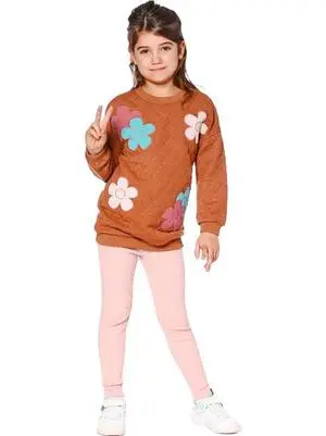 DEUX PAR DEUX Quilted Tunic With Flowers - Mocha