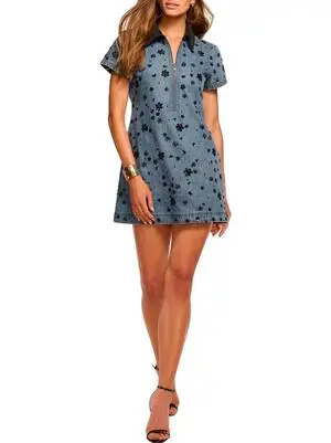 Ramy Brook Rita Floral Beaded Denim Shirt Dress - Floral Bead Denim