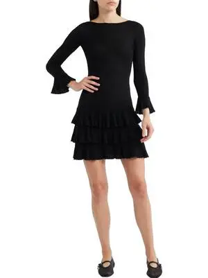 DÔEN Amelina Layered Ruffle Merino Wool Minidress - Black