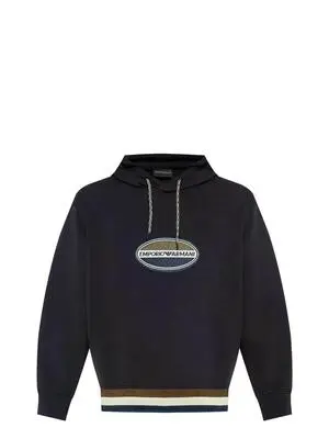 Emporio Armani Embroidered-logo Hoodie - Blue