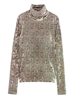 PIERRE-LOUIS MASCIA Geometric-pattern Velvet Top - Neutrals