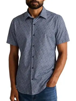 Bonobos Tech Slim Fit Floral Short Sleeve Button-up Shirt - Blue