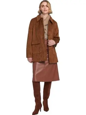 ELLE COLLECTION Faux Suede Car Coat - Toffee