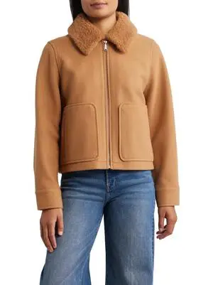 Sam Edelman Faux Fur Collar Zip-up Jacket - Camel