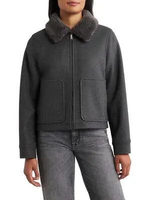 Sam Edelman Faux Fur Collar Zip-up Jacket - Charcoal