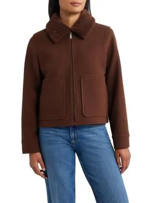 Sam Edelman Faux Fur Collar Zip-up Jacket - Chocolate
