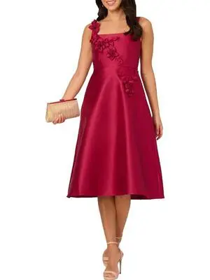 Adrianna Papell Mikado 3d Petal Fit & Flare Dress - Red Plum
