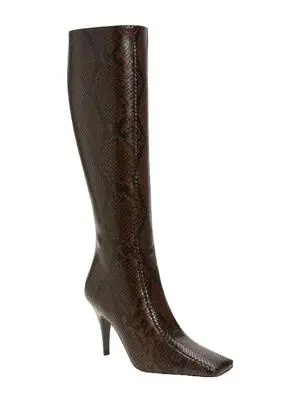 Stella McCartney Snakeskin Embossed Knee High Boots - Coffee