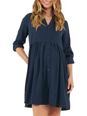 RIPE MATERNITY Demi Tencel Nursing Shirtdress - Navy