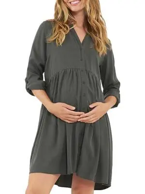 RIPE MATERNITY Demi Tencel Nursing Shirtdress - Olive