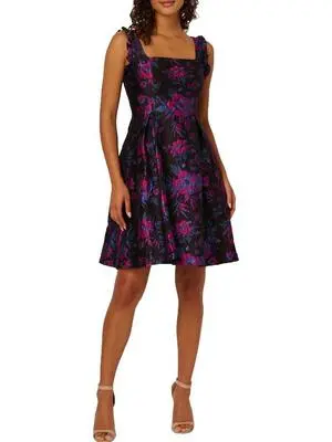 Adrianna Papell Floral Jacquard Cocktail Dress - Black/pink Multi