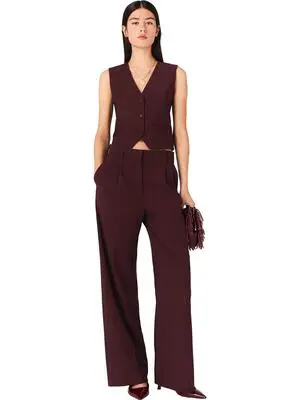 Maje Wool Tailored Suit Trousers Burgundy