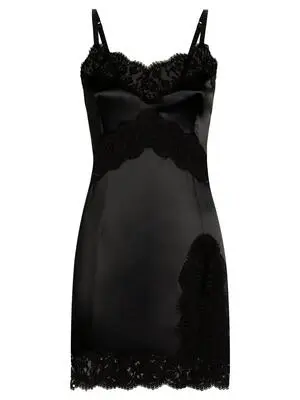 Dolce & Gabbana Stretch Satin Dress With Lace - Black