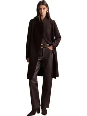 REISS Wool-Blend Wrapover Mid-Length Coat Chocolate Brown