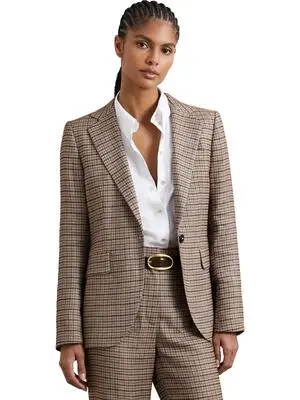 REISS River Single-breasted Check Suit Blazer With Linen - Neutral Check