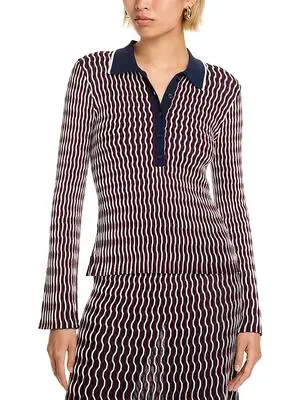 Simkhai Colleen Wavy Striped Polo Shirt - Cranberry Multi