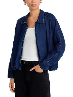 Steve Madden Denim Bubble Bomber Jacket - Midnight Blue