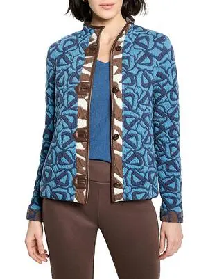NIC+ZOE Quilted Jacket With Faux Leather Trim - Blue Multi