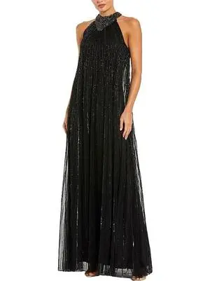 Mac Duggal Sleeveless Embellished Halter Neck Gown - Black