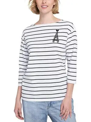 ELLE COLLECTION Striped Tee With Graphic - Navy/white